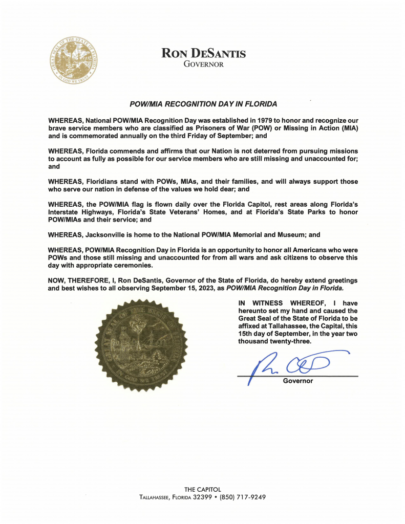 Governor Signs Proclamation Commemorating POW/MIA Recognition Day in ... Governor Signs Proclamation Commemorating POW/MIA Recognition Day in ...